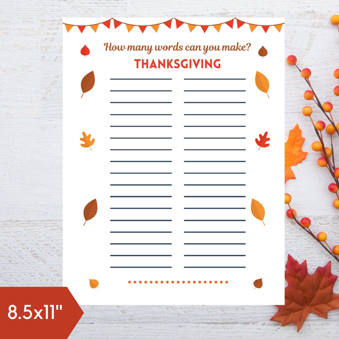 Words From Thanksgiving Game, Printable Game That's Fun to Play With ...