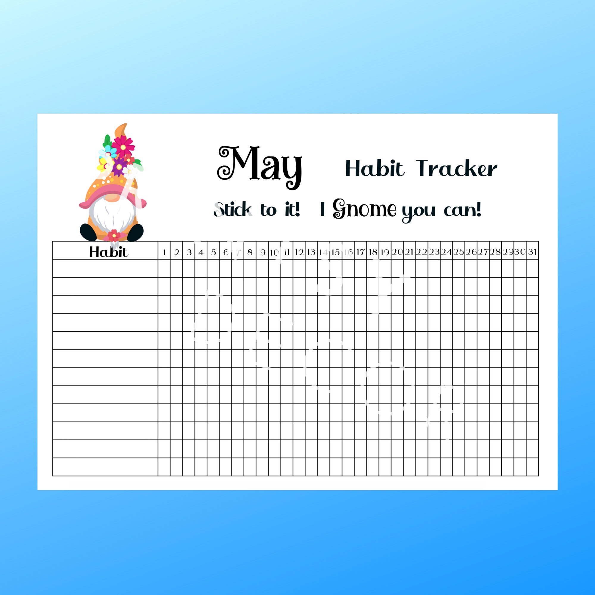 Gnome Monthly Habit Tracker Printables, Monthly Goal Log Calendar and ...