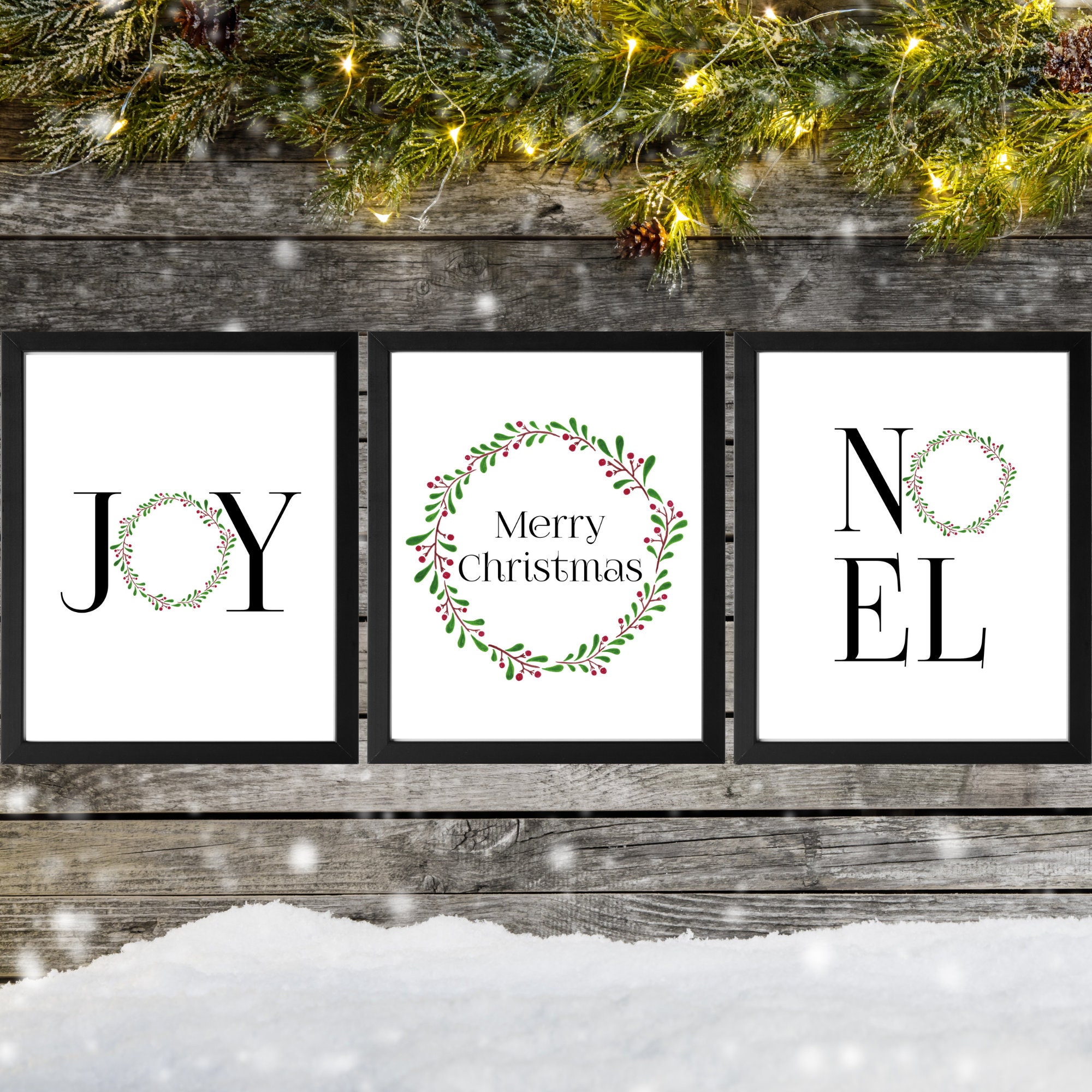 Christmas Holiday Set of 3 Prints. JOY, Merry Christmas, NOEL. Charming ...