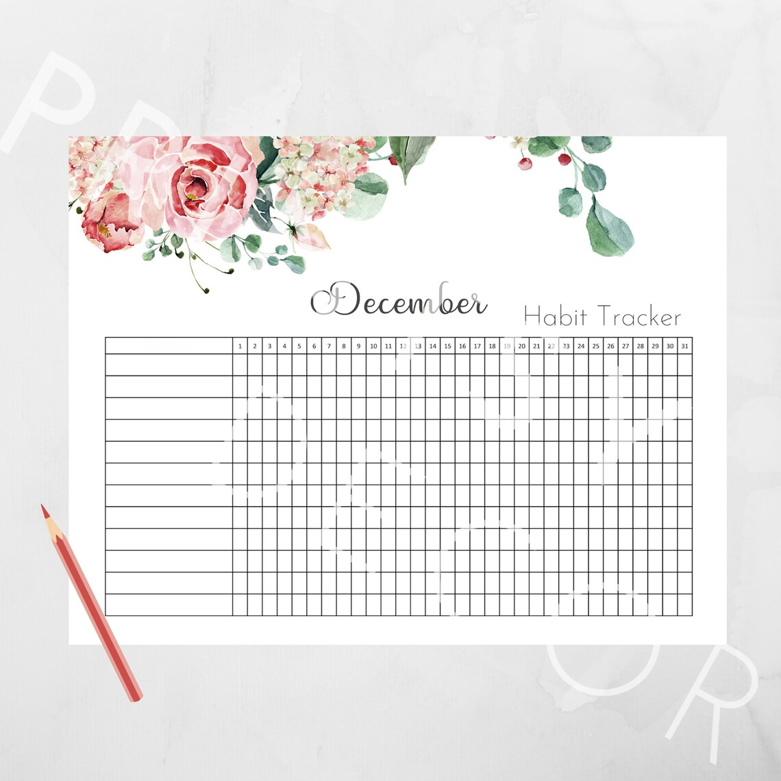 Monthly Habit Tracker Printable, Beautiful Floral Design Monthly Habit ...