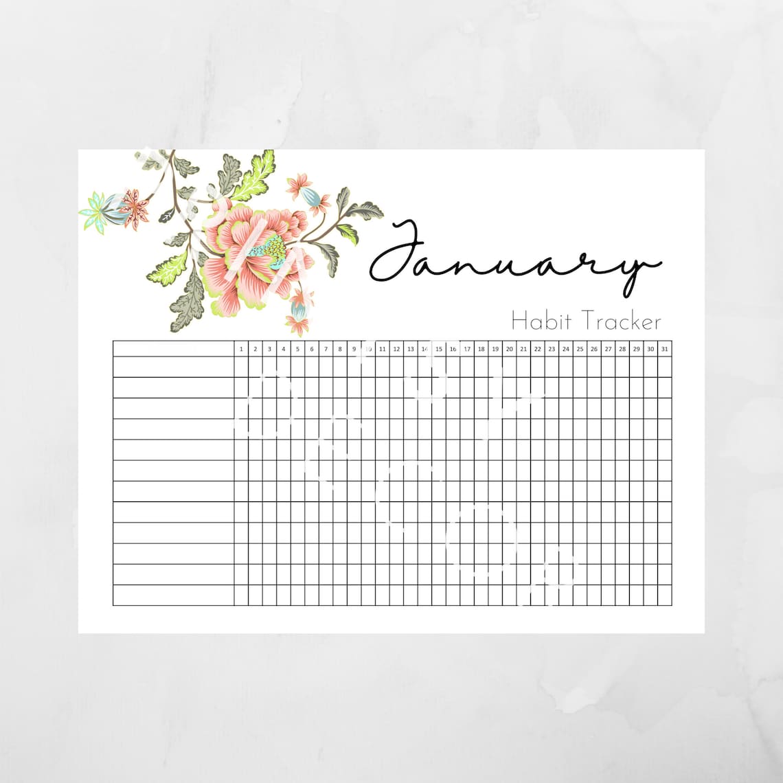 Habit Tracker Printable, Beautiful Oriental Design Monthly Habit ...