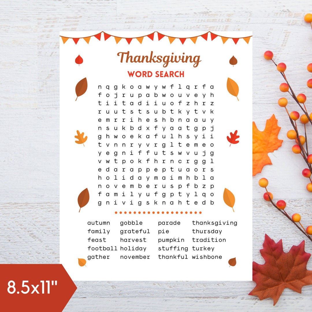 Thanksgiving Word Search Game, Printable Game That's Fun to Play With ...
