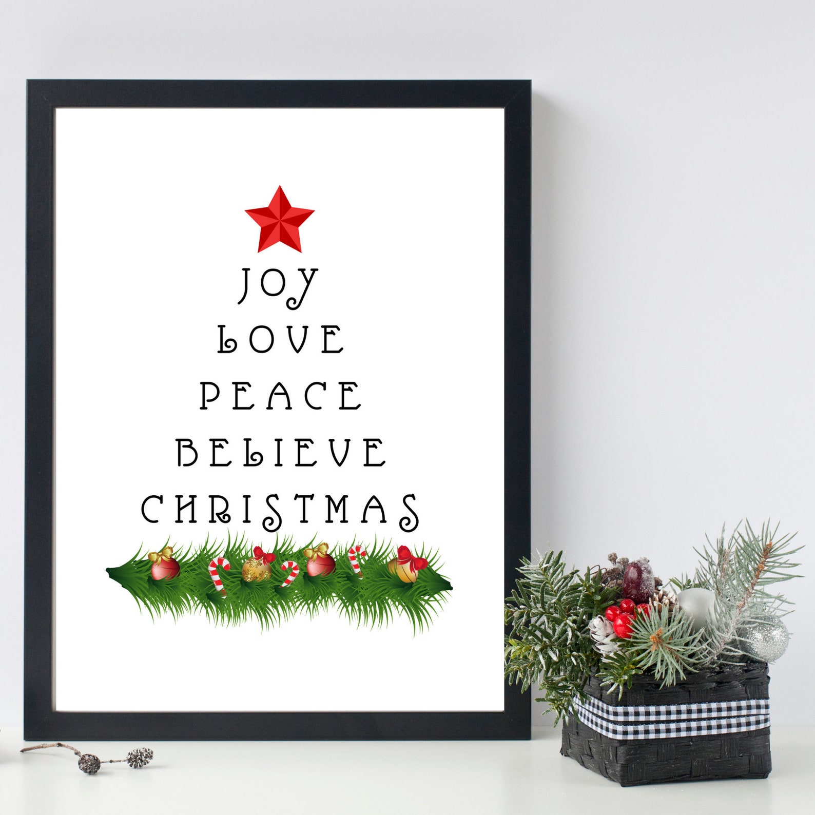 Joy Love Peace Believe Christmas Holiday Printable. Adorable Christmas ...