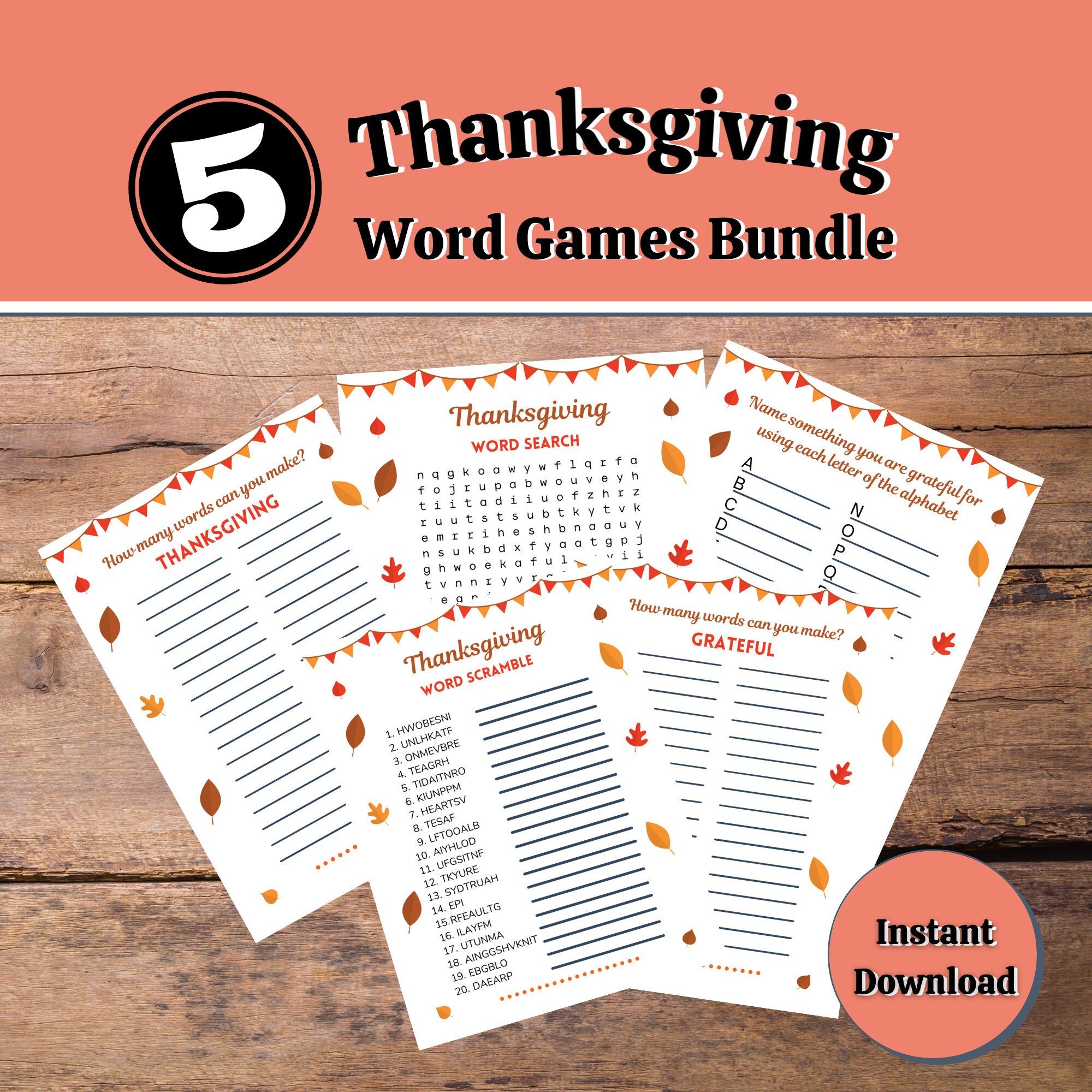 Thanksgiving Word Games Bundle, 5 Fun Printable Word Games to Play With ...
