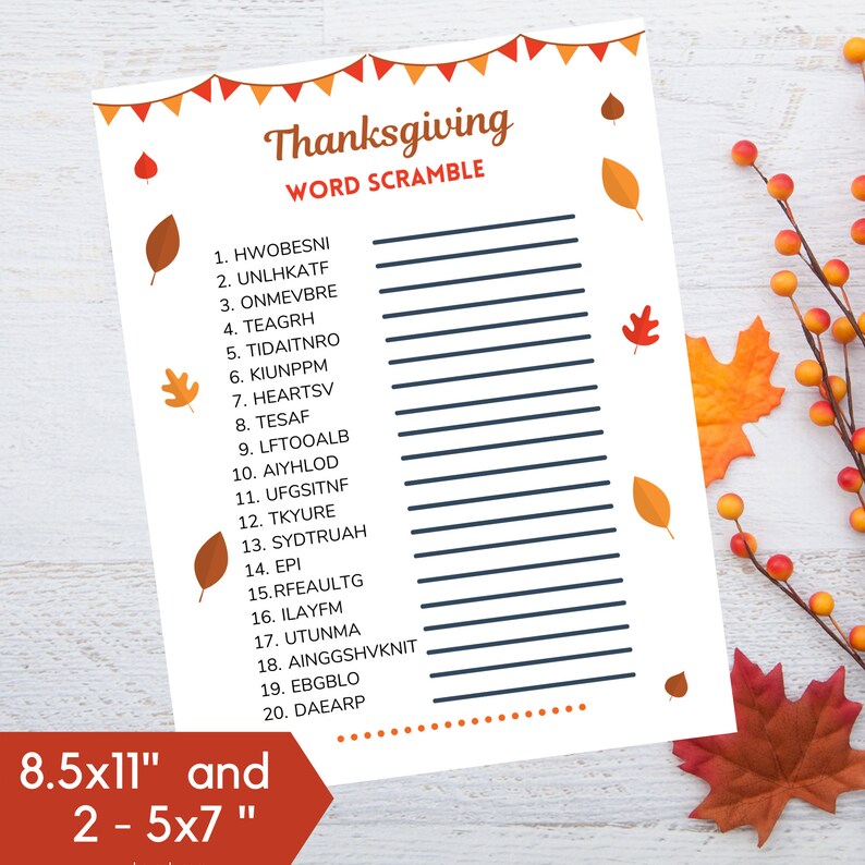 Thanksgiving Word Games Bundle, 5 Fun Printable Word Games to Play With ...