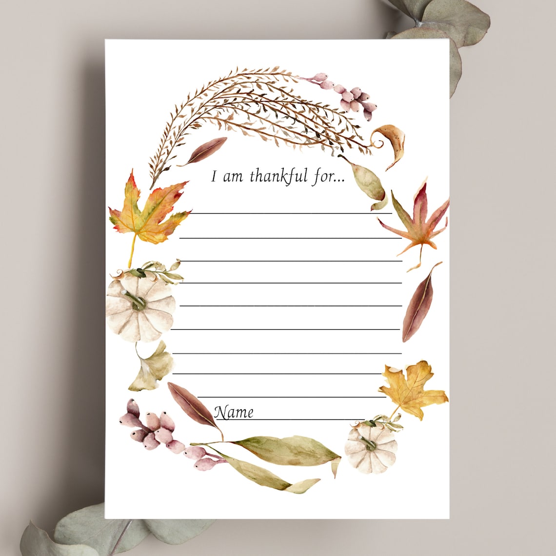 Thanksgiving List - I Am Thankful For... Printable Gratitude Card for ...