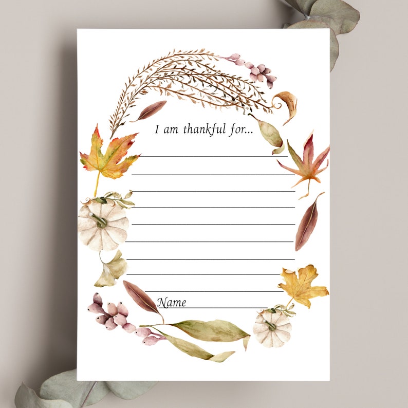 Thanksgiving List - I Am Thankful For... Printable Gratitude Card for ...