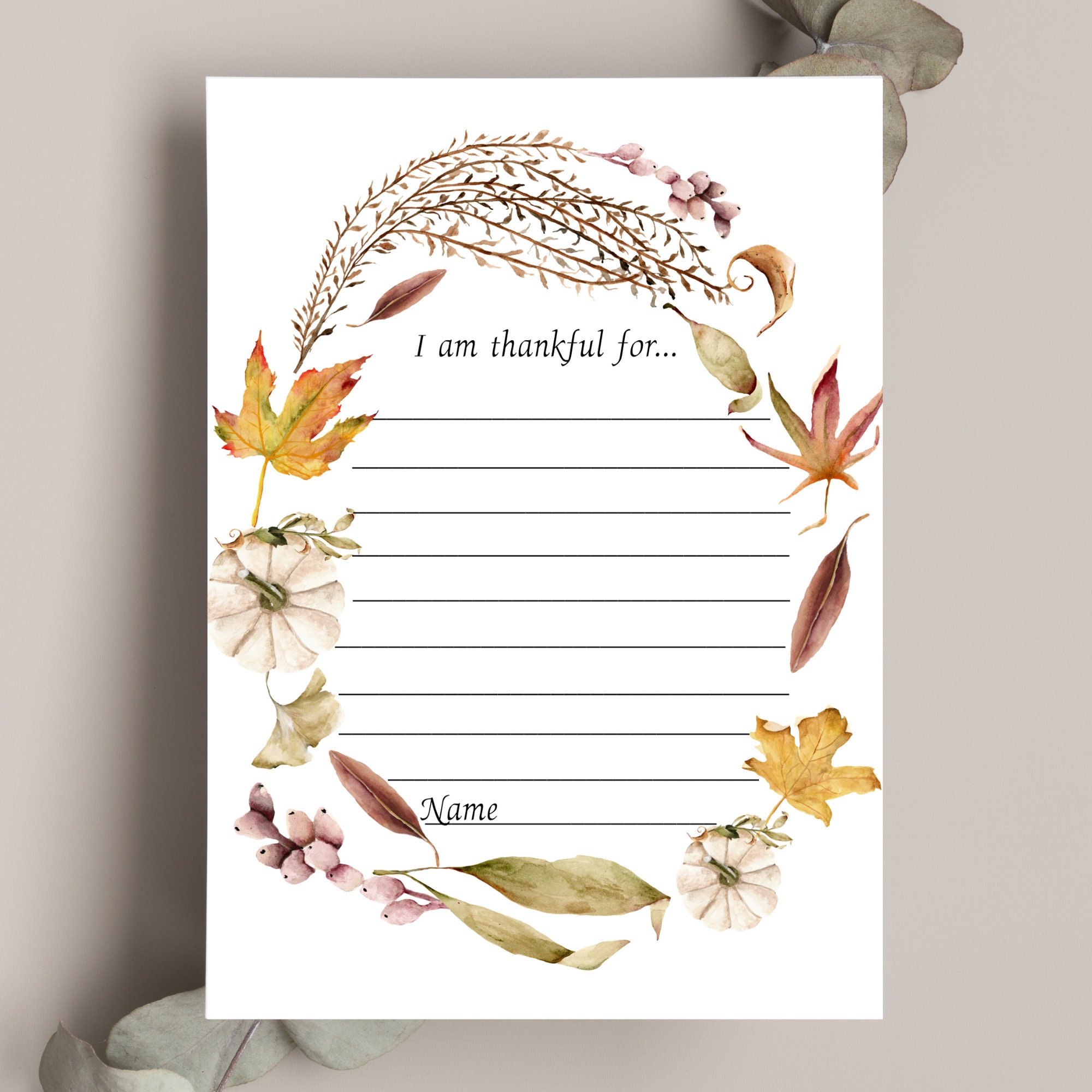 Thanksgiving List - I Am Thankful For... Printable Gratitude Card for ...