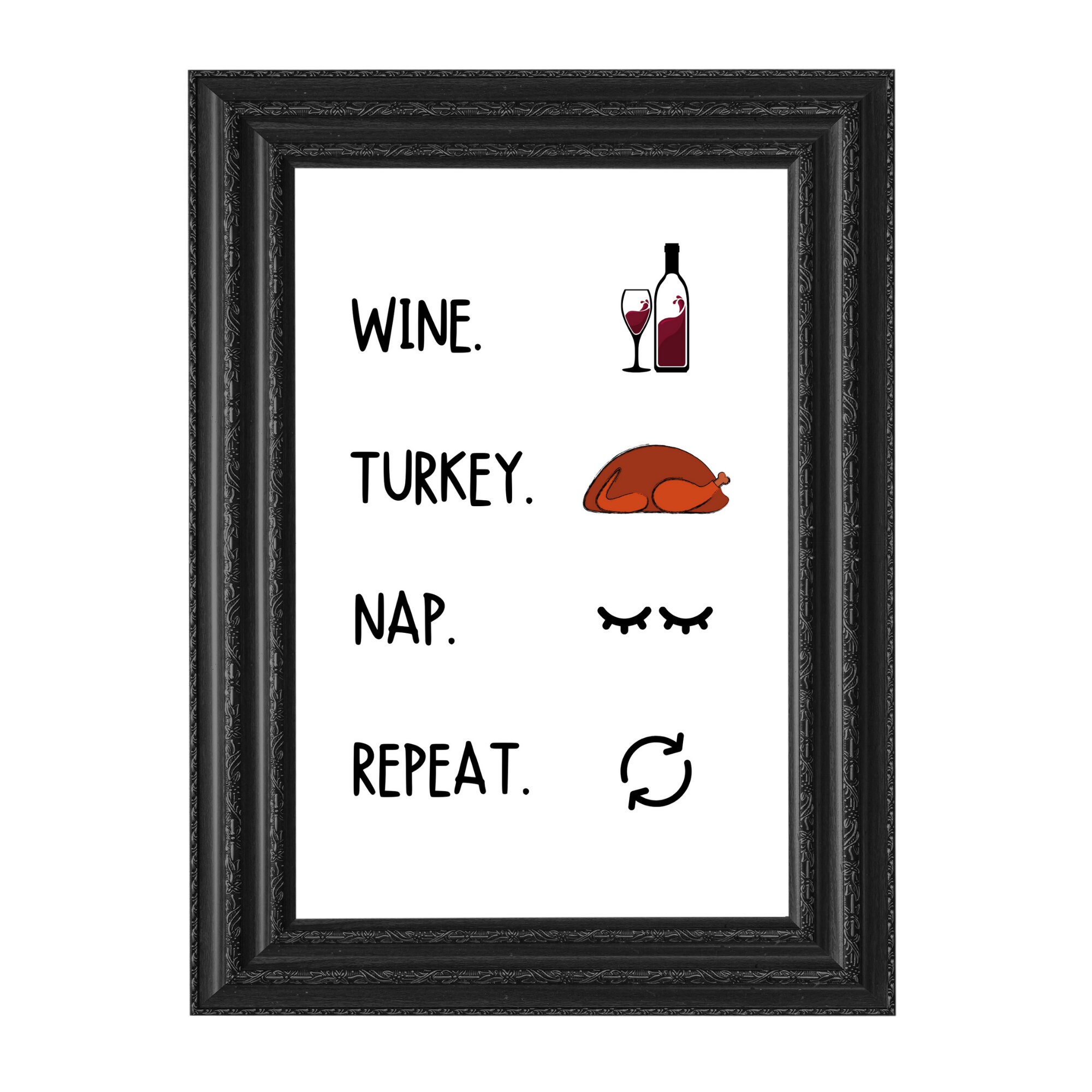 Wine Turkey Nap Repeat Printable Wall Art, Thanksgiving Wall Decor or ...