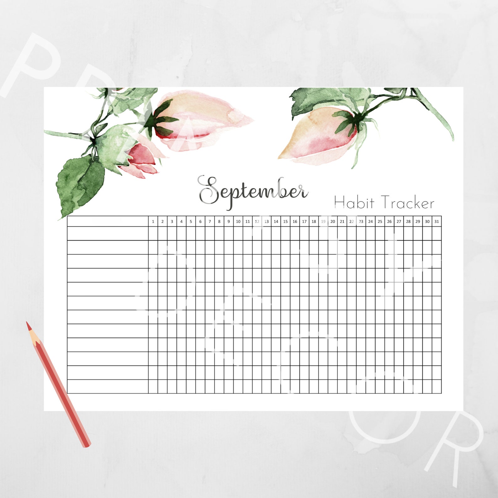 Monthly Habit Tracker Printable, Beautiful Floral Design Monthly Habit ...