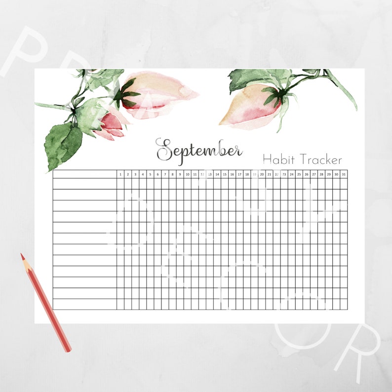 Monthly Habit Tracker Printable, Beautiful Floral Design Monthly Habit ...