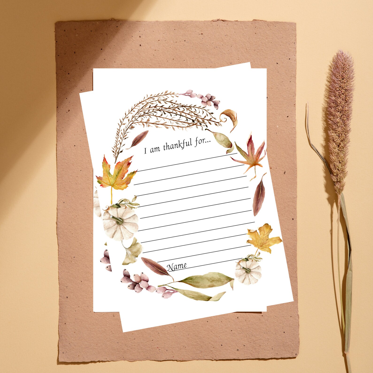 Thanksgiving List - I Am Thankful For... Printable Gratitude Card for ...