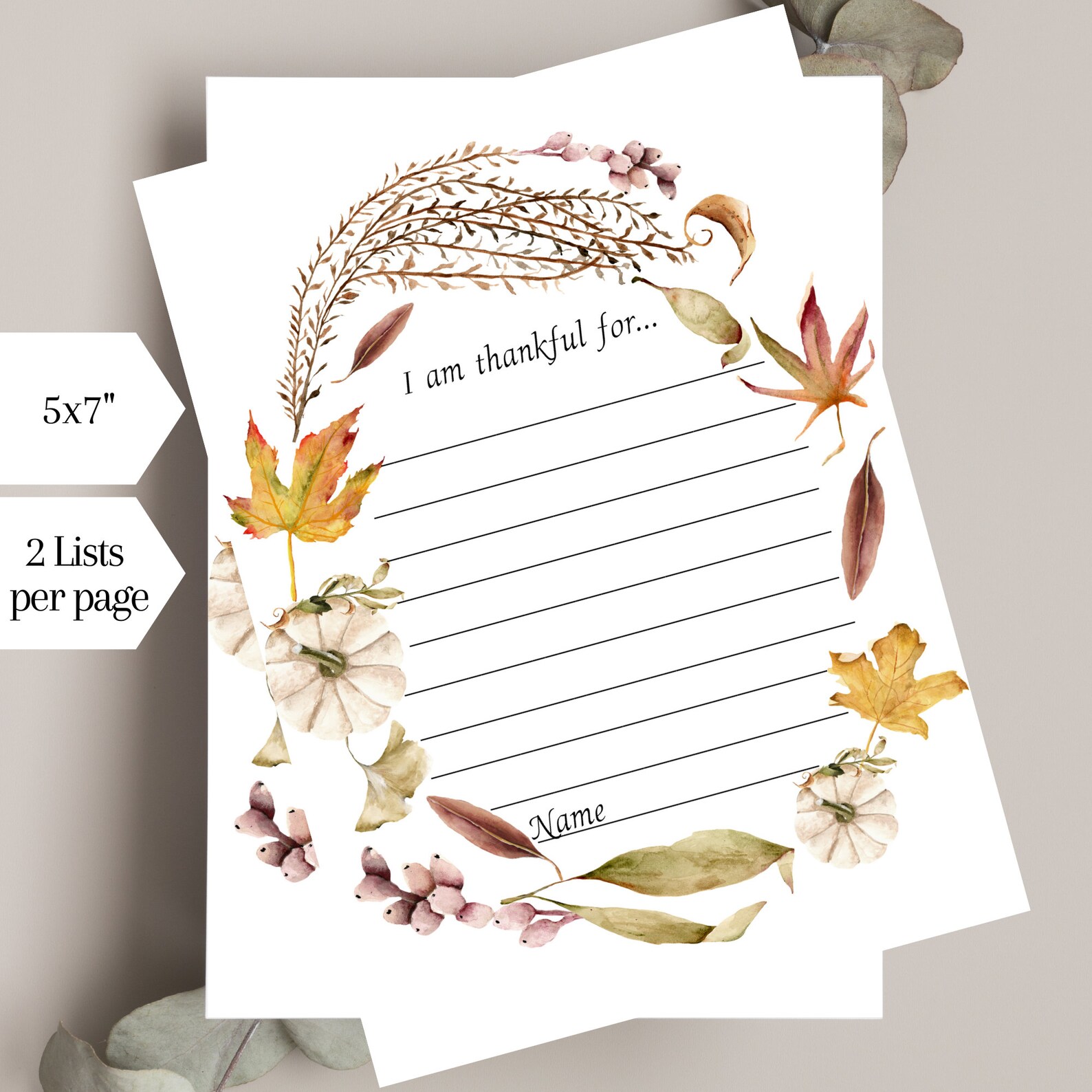 Thanksgiving List - I Am Thankful For... Printable Gratitude Card for ...