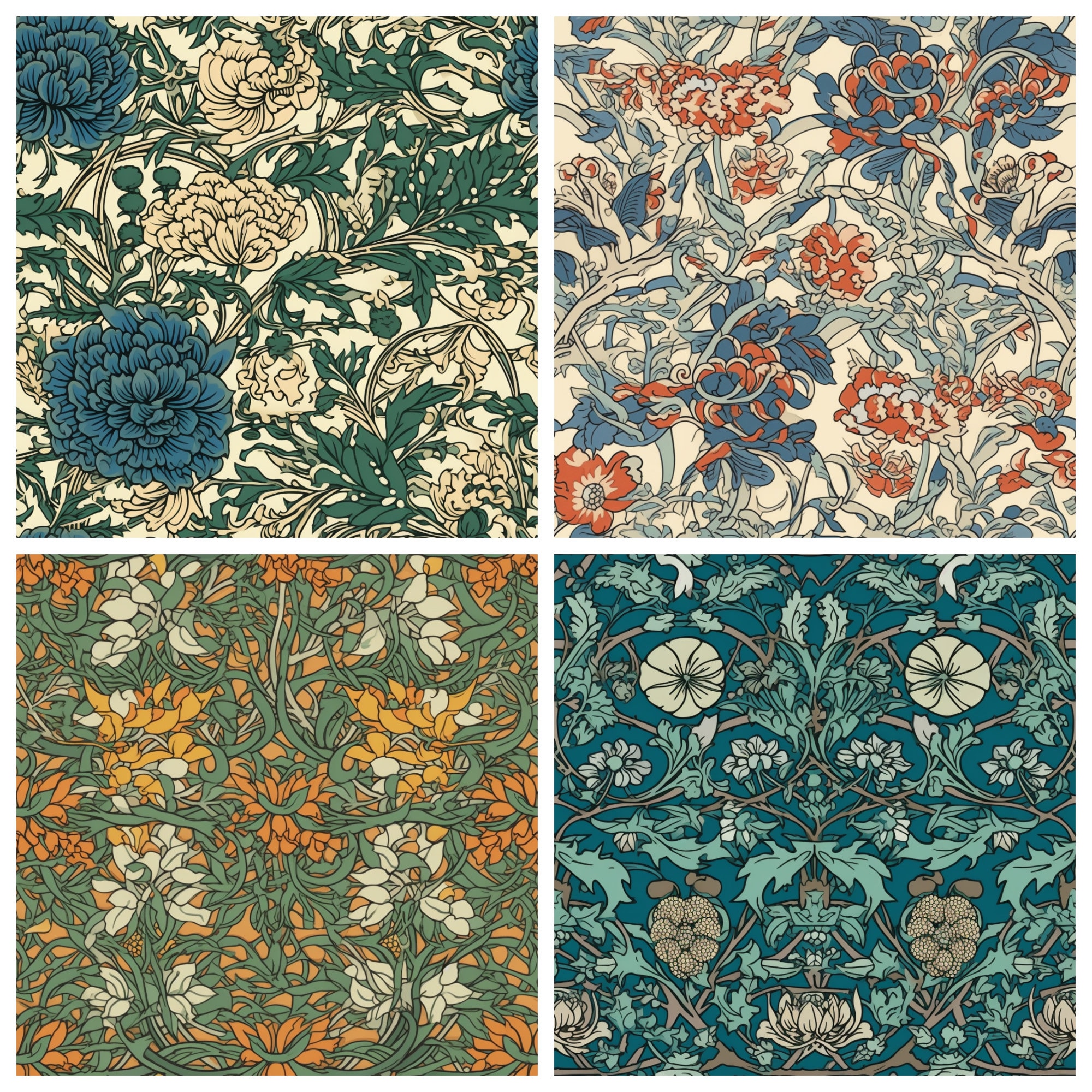 Art Nouveau Pattern Bundle 24 Seamless Patterns, Instant Download ...