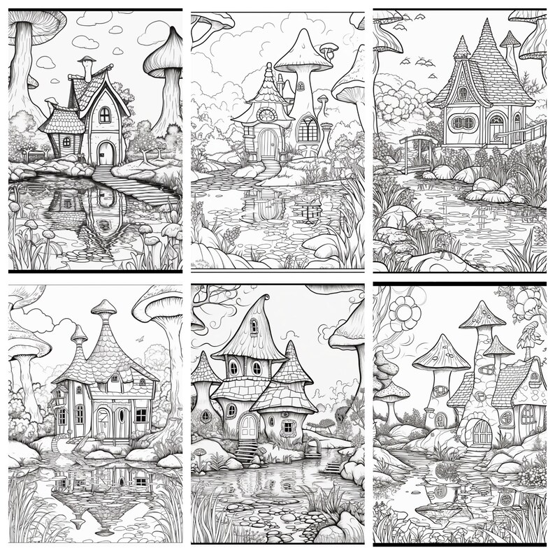 Fairy House Coloring Pages Fairy House by the Lake Fairy Adult Coloring ...