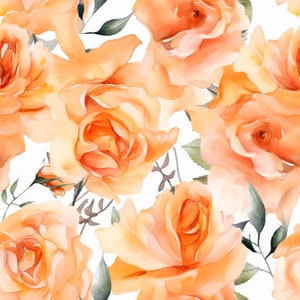 Watercolor Peach Roses Digital Paper Seamless Designs Ten Colorful ...