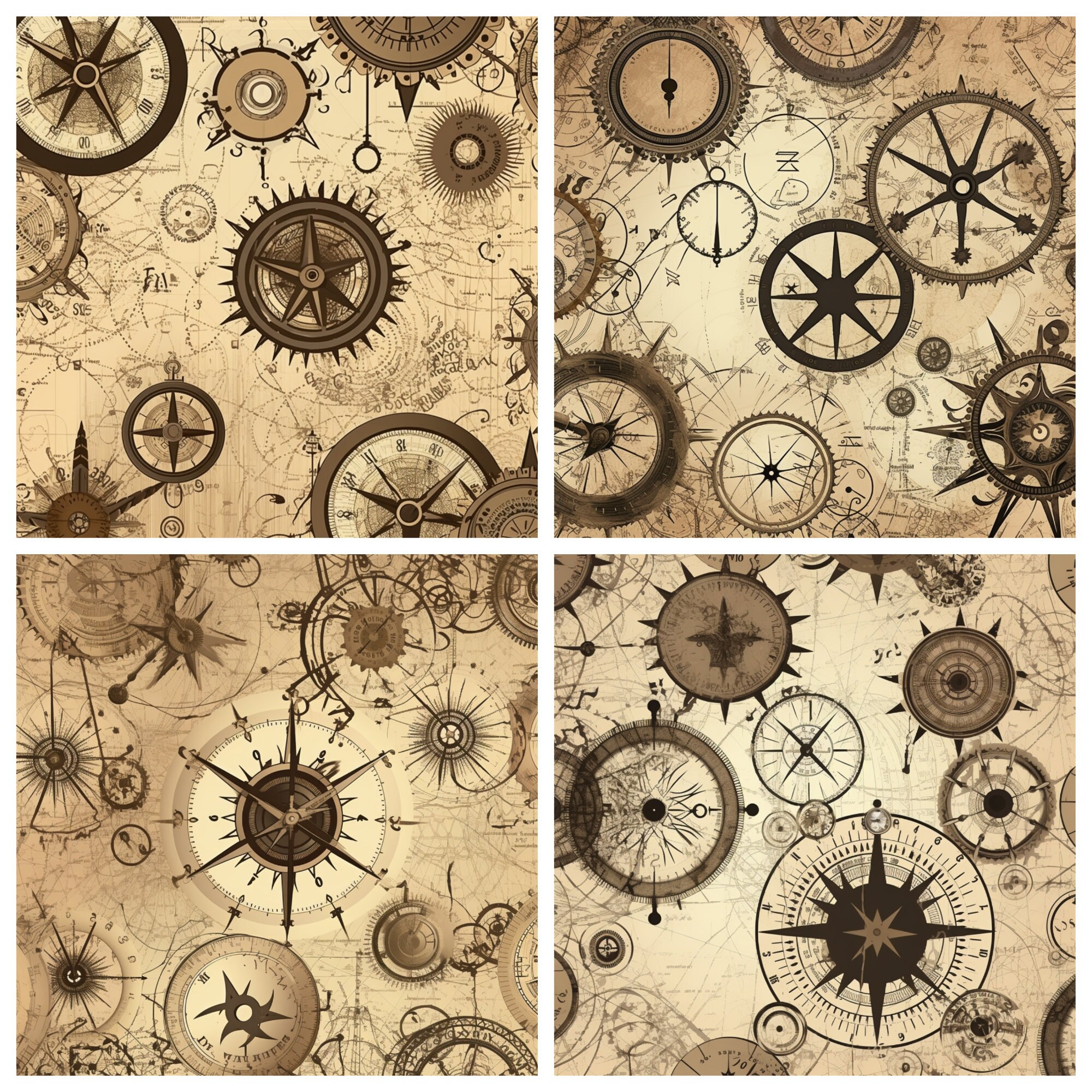 Steampunk Paper Pack, Steampunk Paper Pack Map and Compass, Digital ...