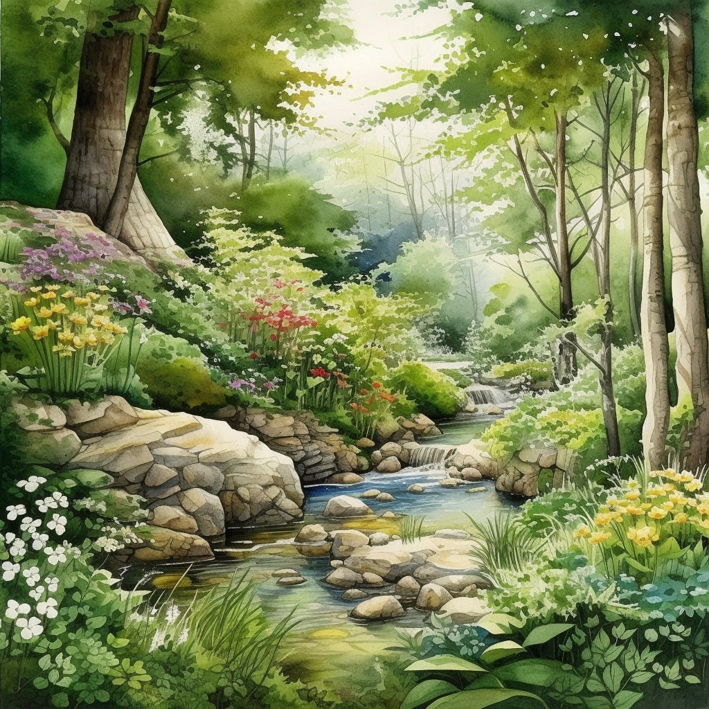 Beautiful Forest Stream Clipart, 10 High Quality Jpg's, Digital ...
