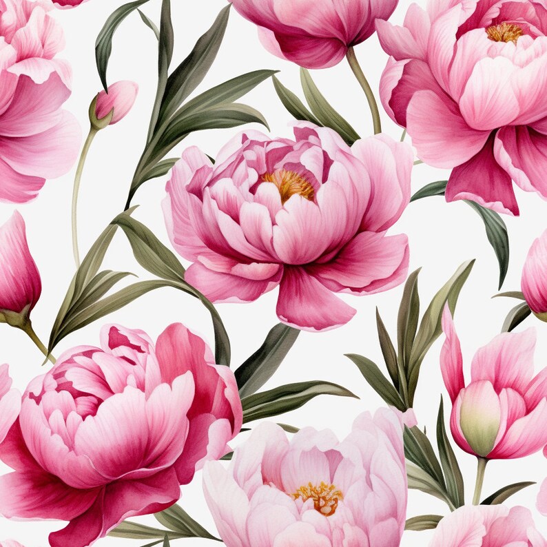 Watercolor Peonies Digital Paper Seamless Designs Ten Colorful Patterns ...