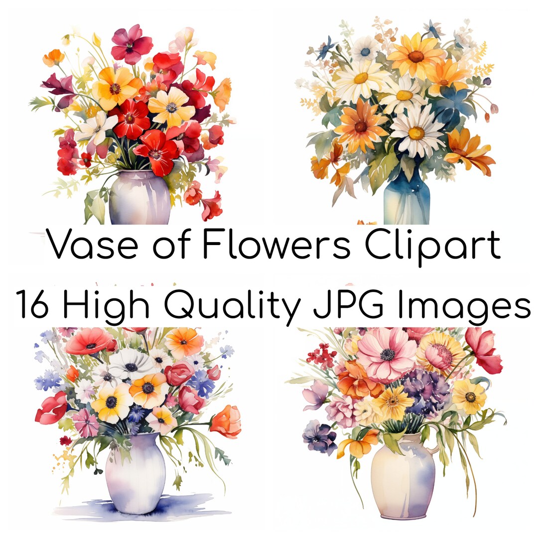 Vase of Flowers Clipart, Watercolor Digital Download, Flower Images ...