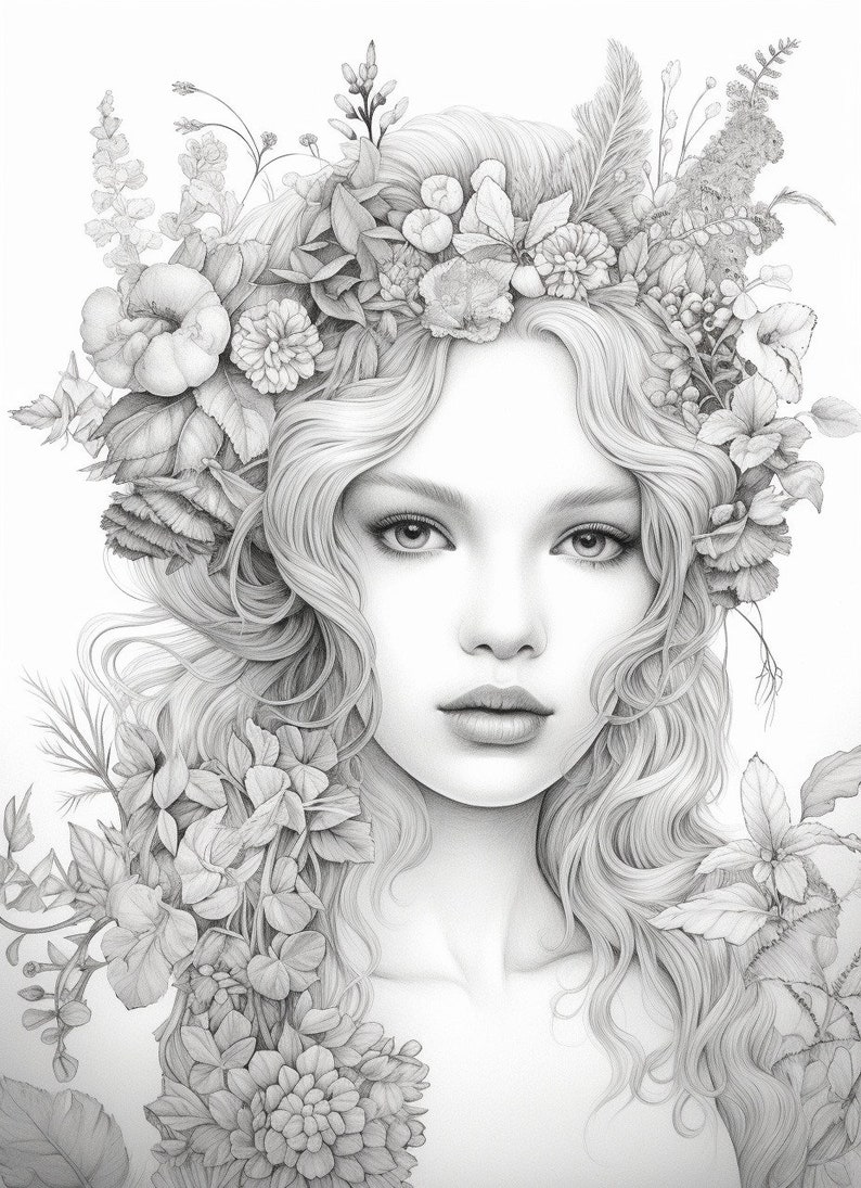 Beautiful Forest Fairy Girls Fantasy Coloring Pages Printable Adult