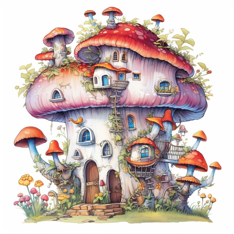 Whimsical Mushroom Fairy House Clipart Bundle 10 High Quality ...