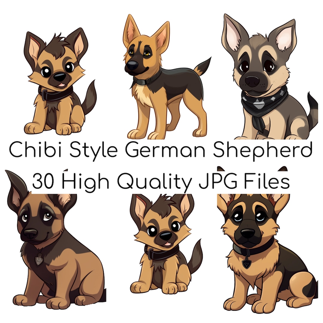 Chibi Style German Shepherd Clipart 30 High Qualityjpg Digital Paper ...