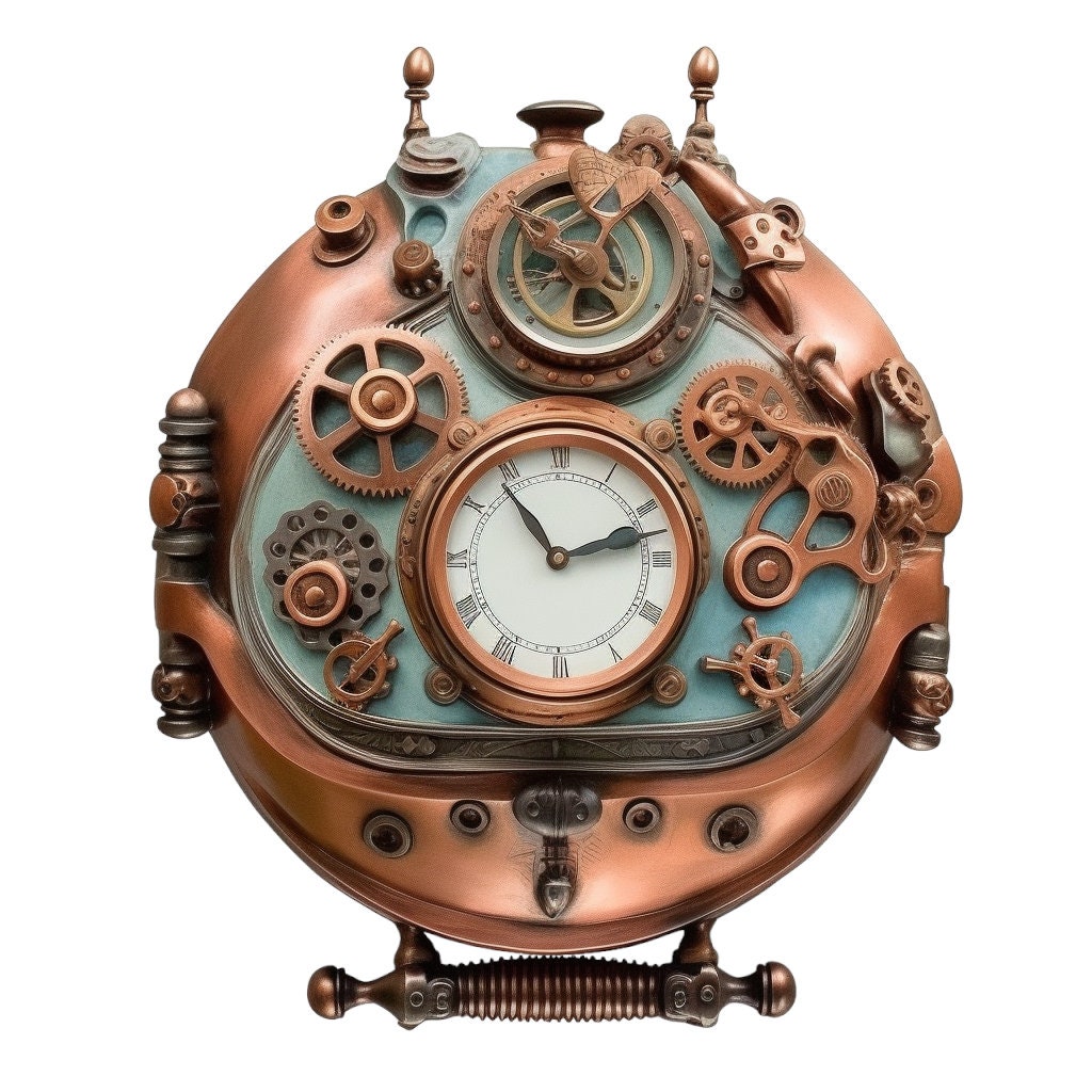 Steampunk Clock Clipart Instant Download Digital Transparent PNG Images Fantasy Illustrations ...