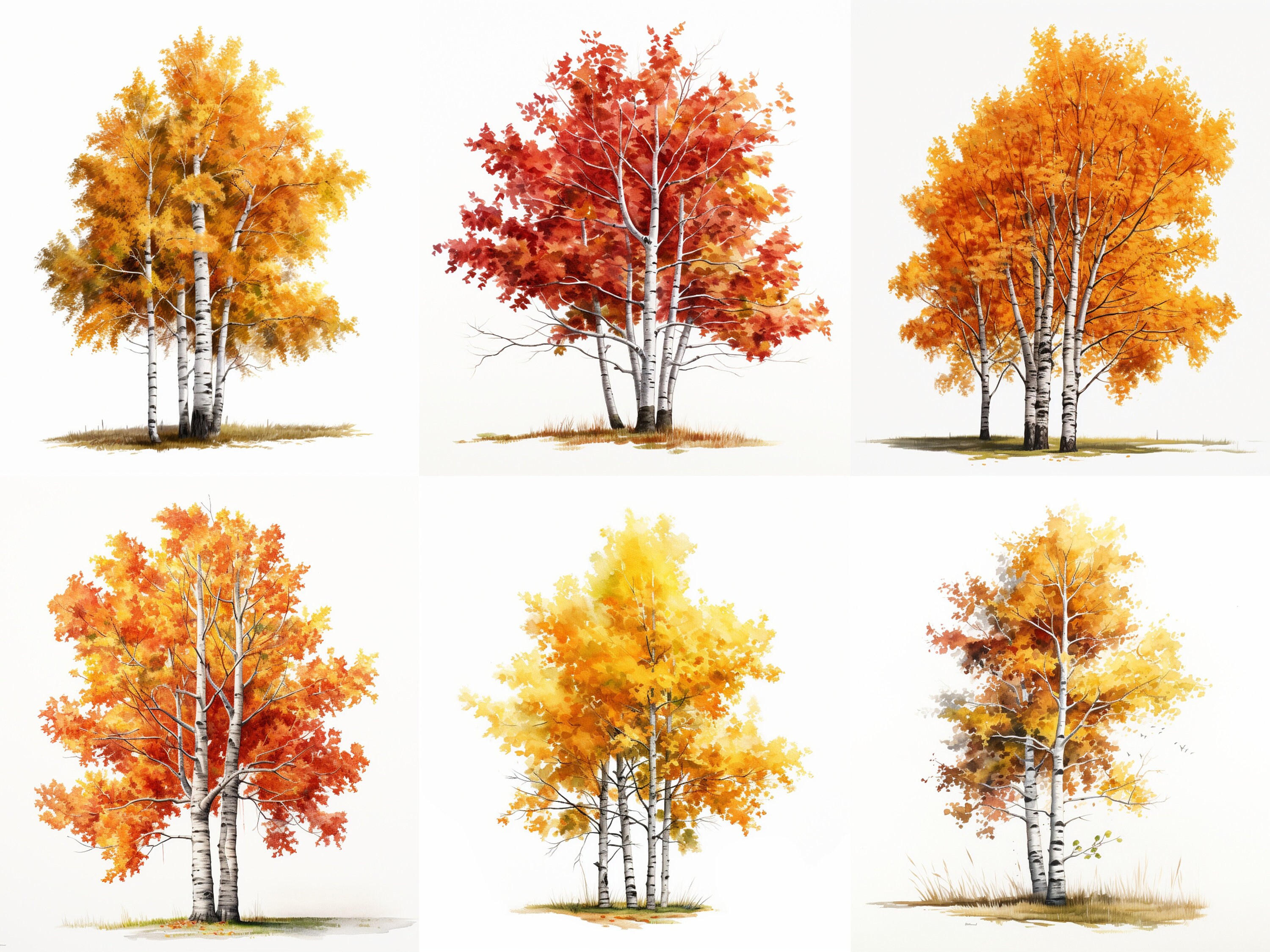 Autumn Birch Tree Clip Art Set: Fall Birch Tree Clipart, Vibrant ...