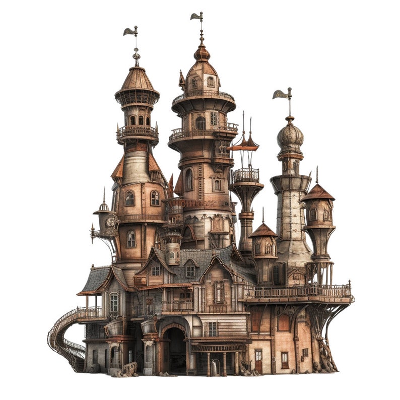 Steampunk Castles With Towers Clipart Instant Download Digital Transparent PNG Images Fantasy ...