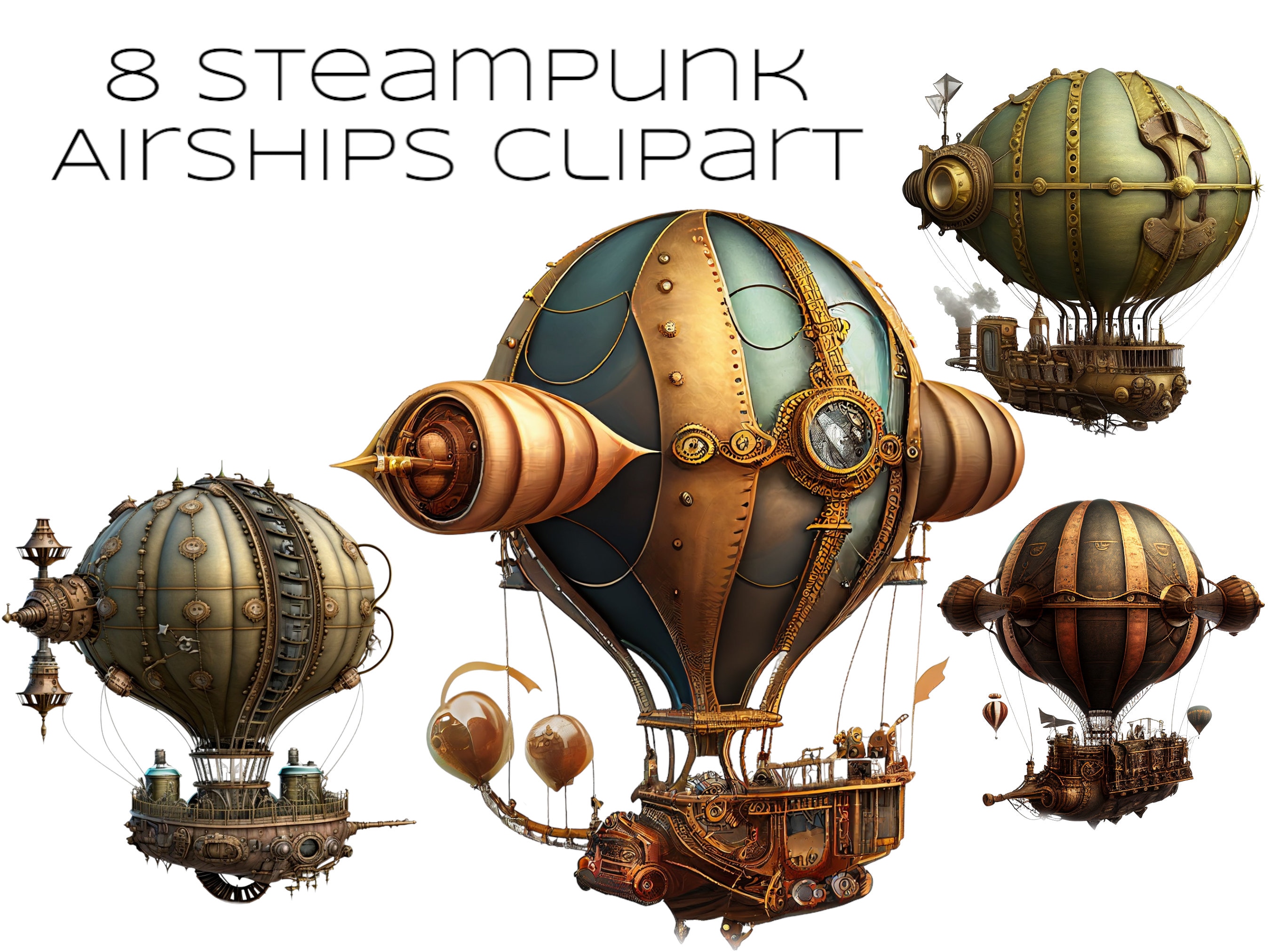 Steampunk Flying Machines Clipart, Steampunk Style, Steampunk Bundle ...