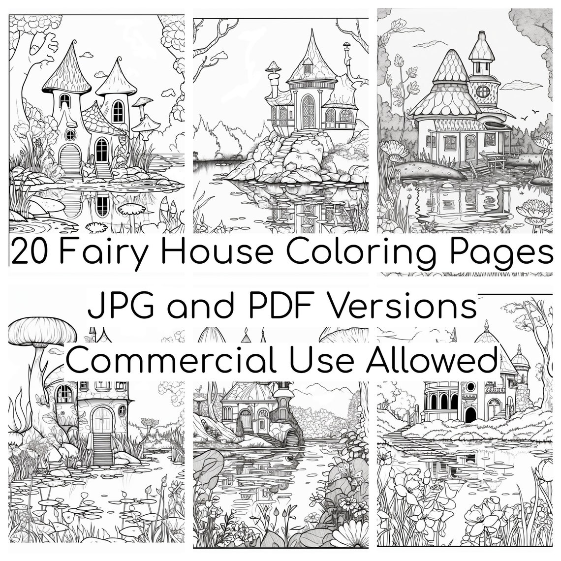 Fairy House Coloring Pages Fairy House by the Lake Fairy Adult Coloring ...