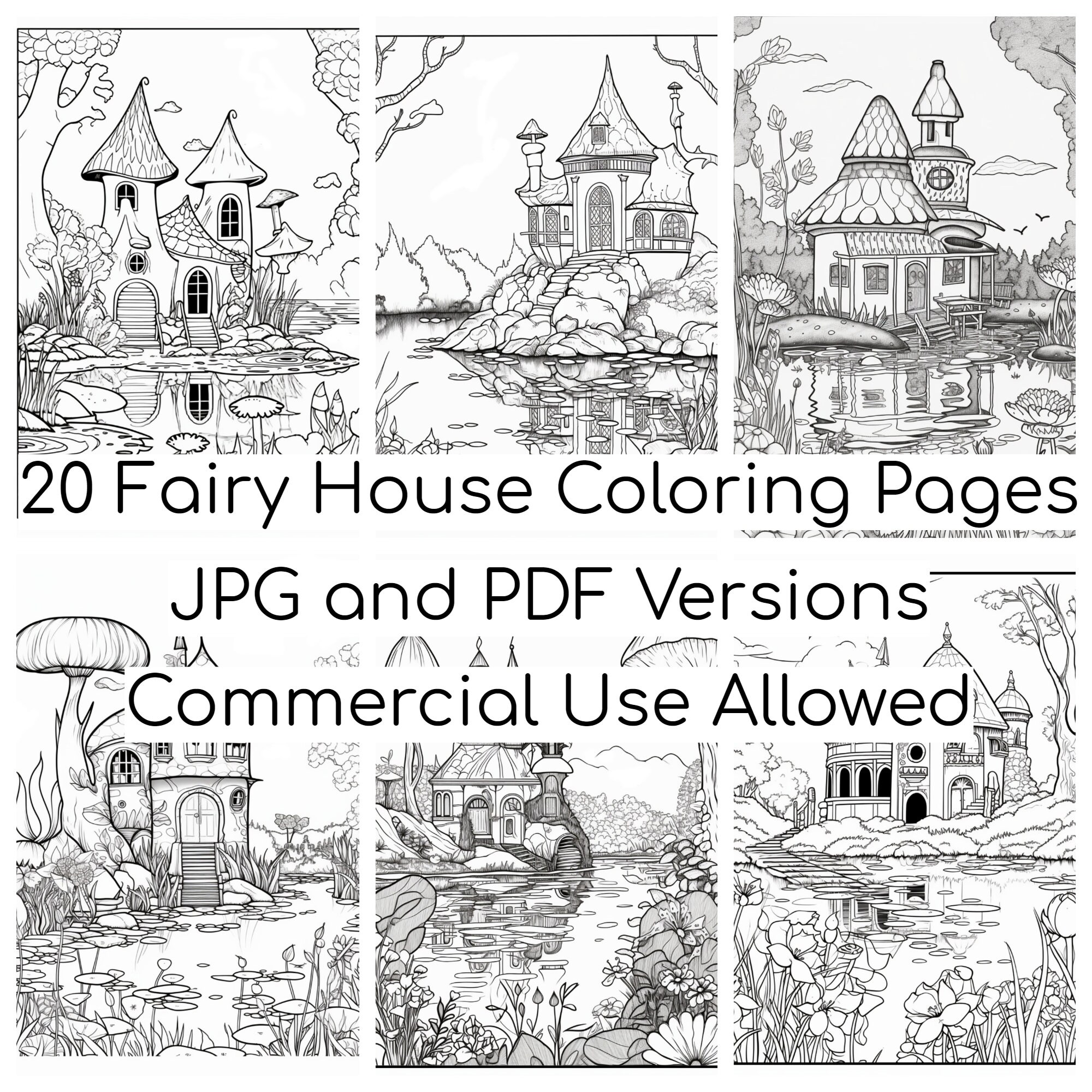 Fairy House Coloring Pages Fairy House by the Lake Fairy Adult Coloring ...