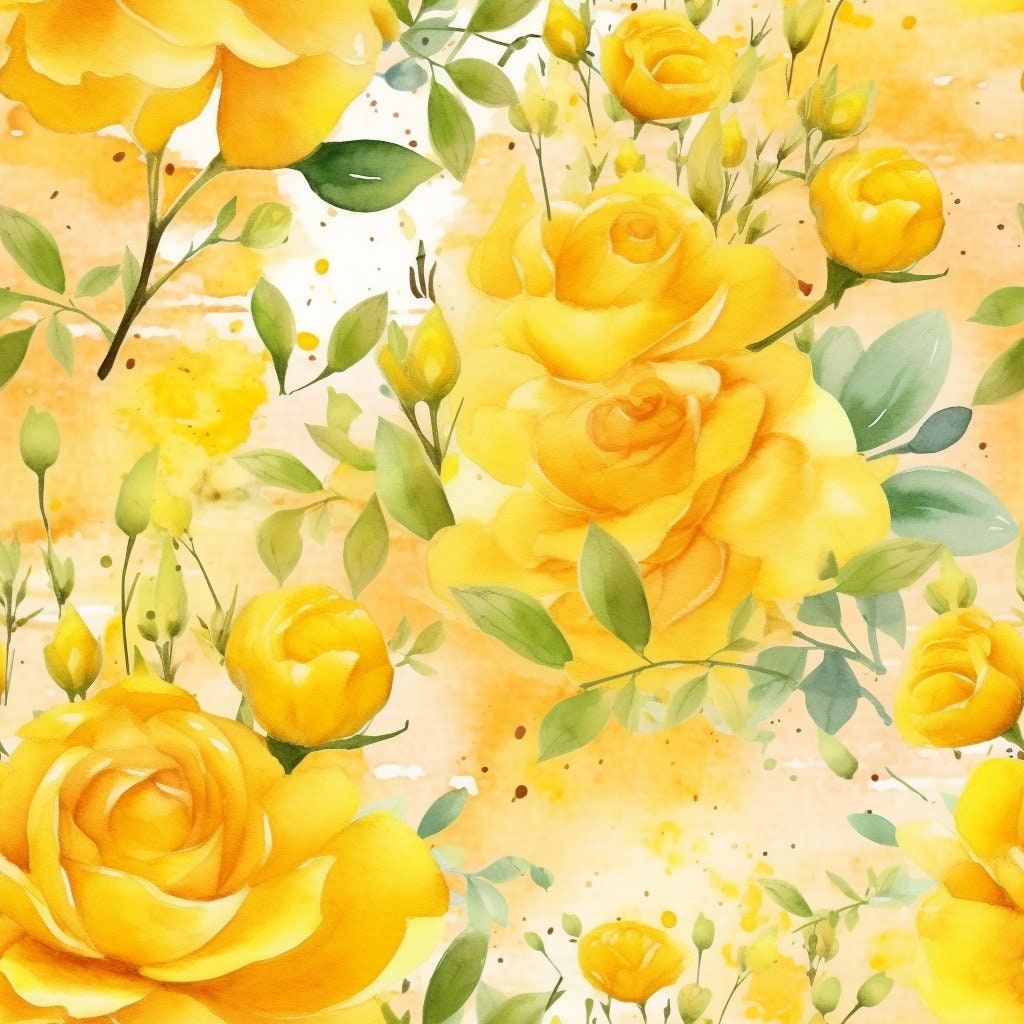 Watercolor Yellow Roses Digital Paper Seamless Designs Ten Colorful ...