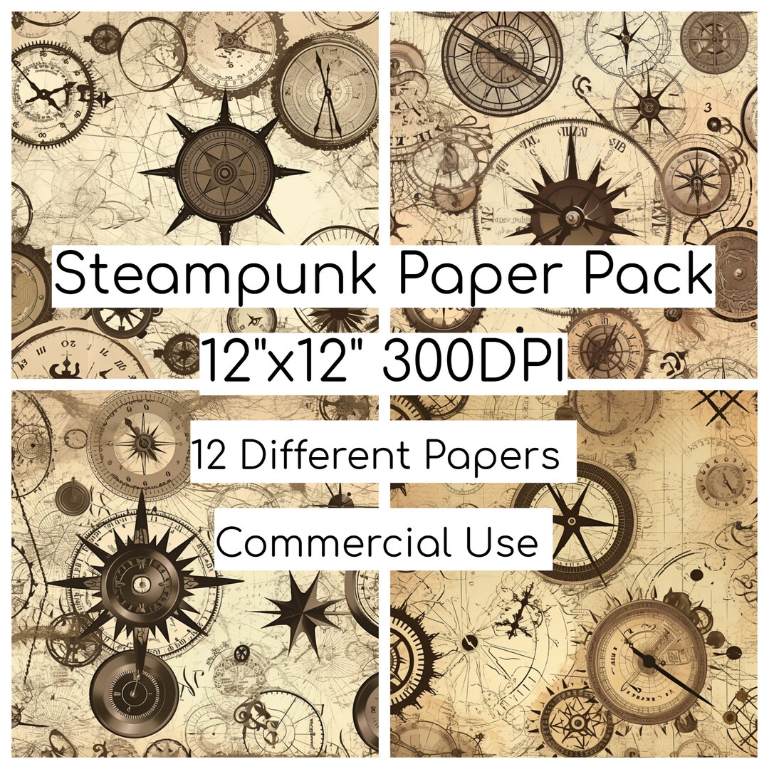 Steampunk Paper Pack, Steampunk Paper Pack Map and Compass, Digital ...