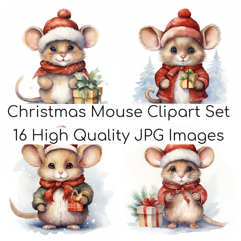 Christmas Mice Clipart Bundle Christmas Mouse - 16 High Quality Jpgs ...