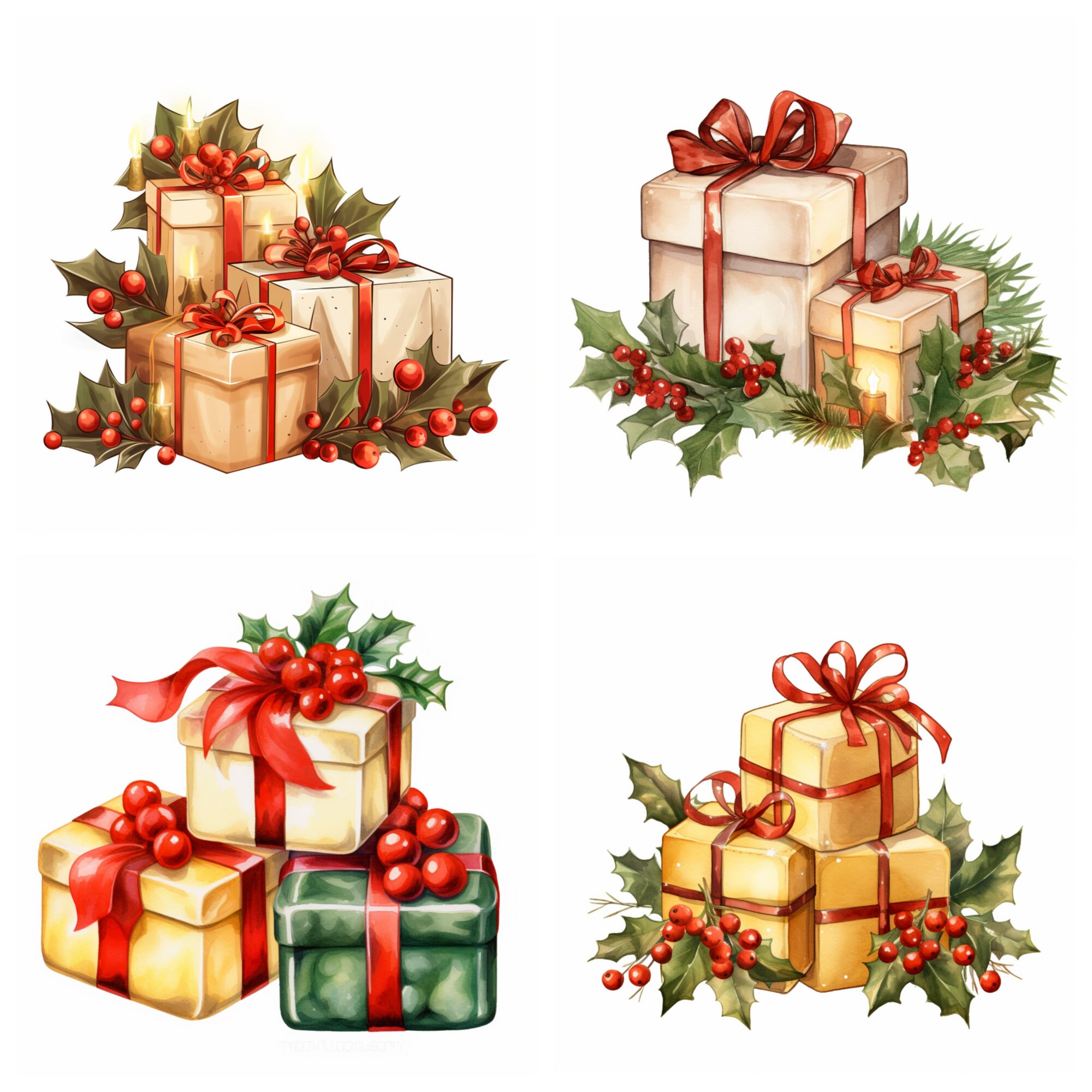 Christmas Gift Boxes Clipart, Watercolor Present, Xmas Clipart ...