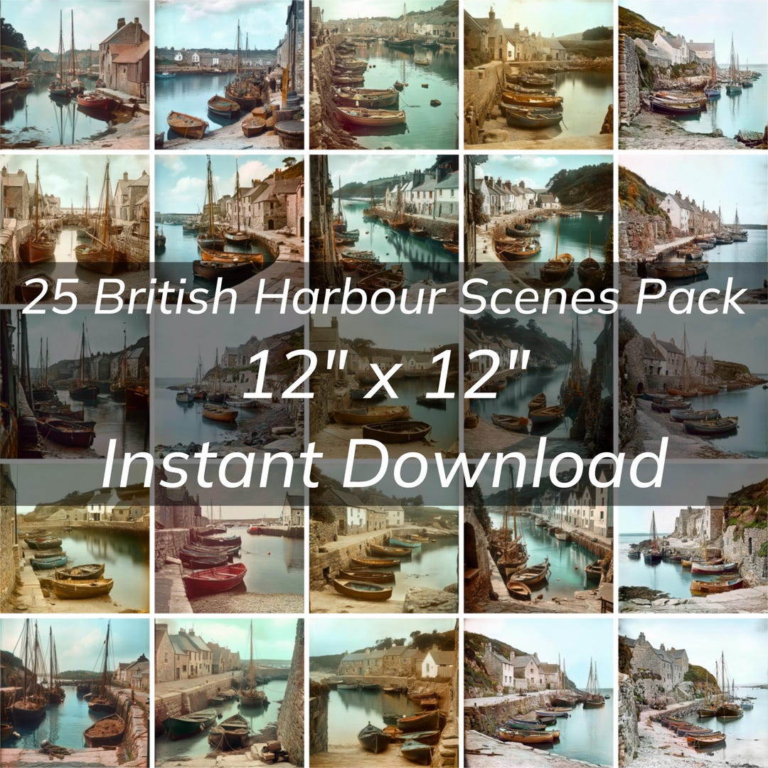 25 Vintage Coastal Village Prints, Rustic Harbor Scenes, Digital ...