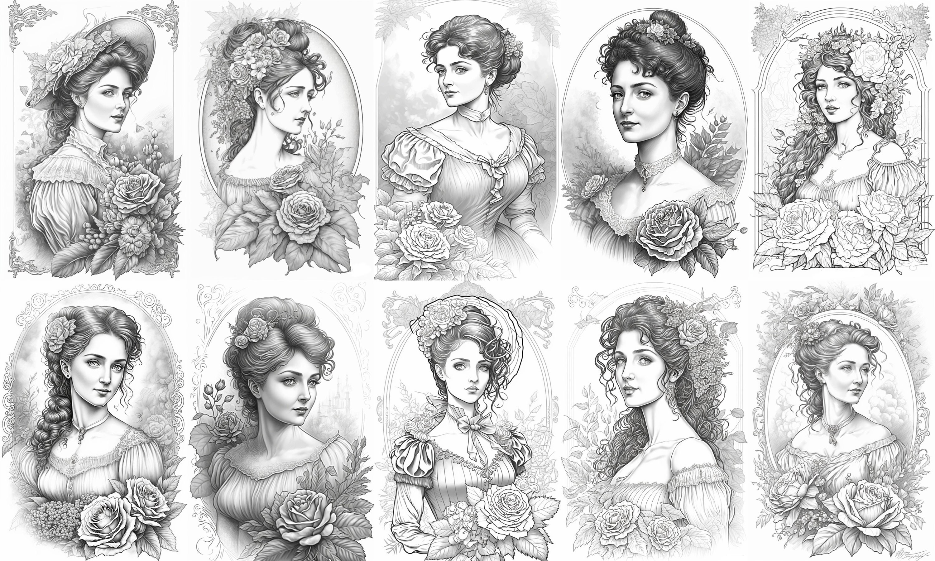 30 Beautiful Victorian Women Coloring Pages Printable Adult - Etsy ...