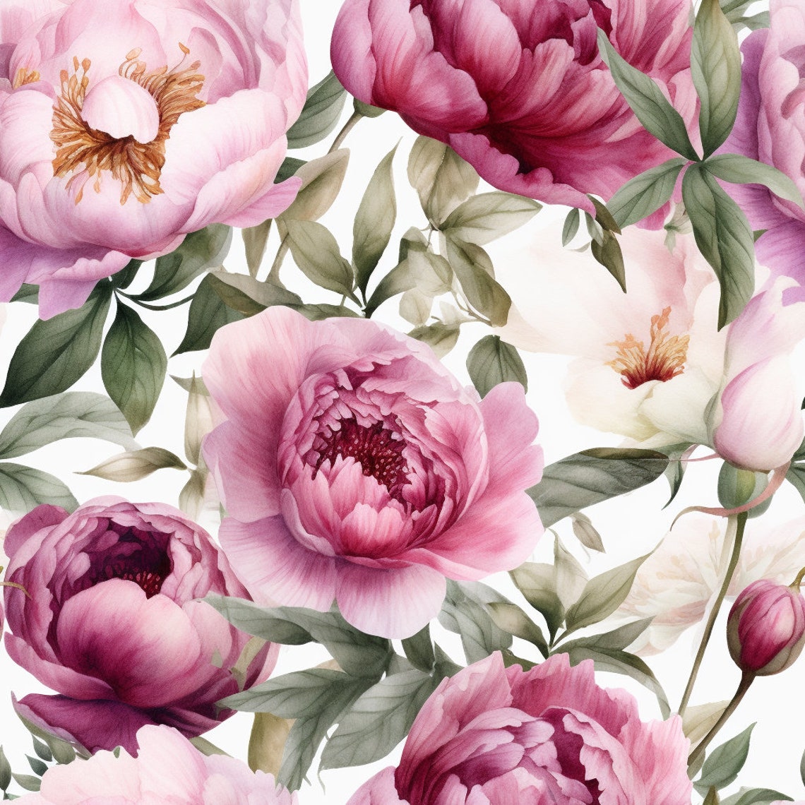 Watercolor Peonies Digital Paper Seamless Designs Ten Colorful Patterns ...