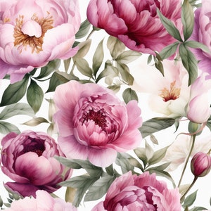 Watercolor Peonies Digital Paper Seamless Designs Ten Colorful Patterns ...