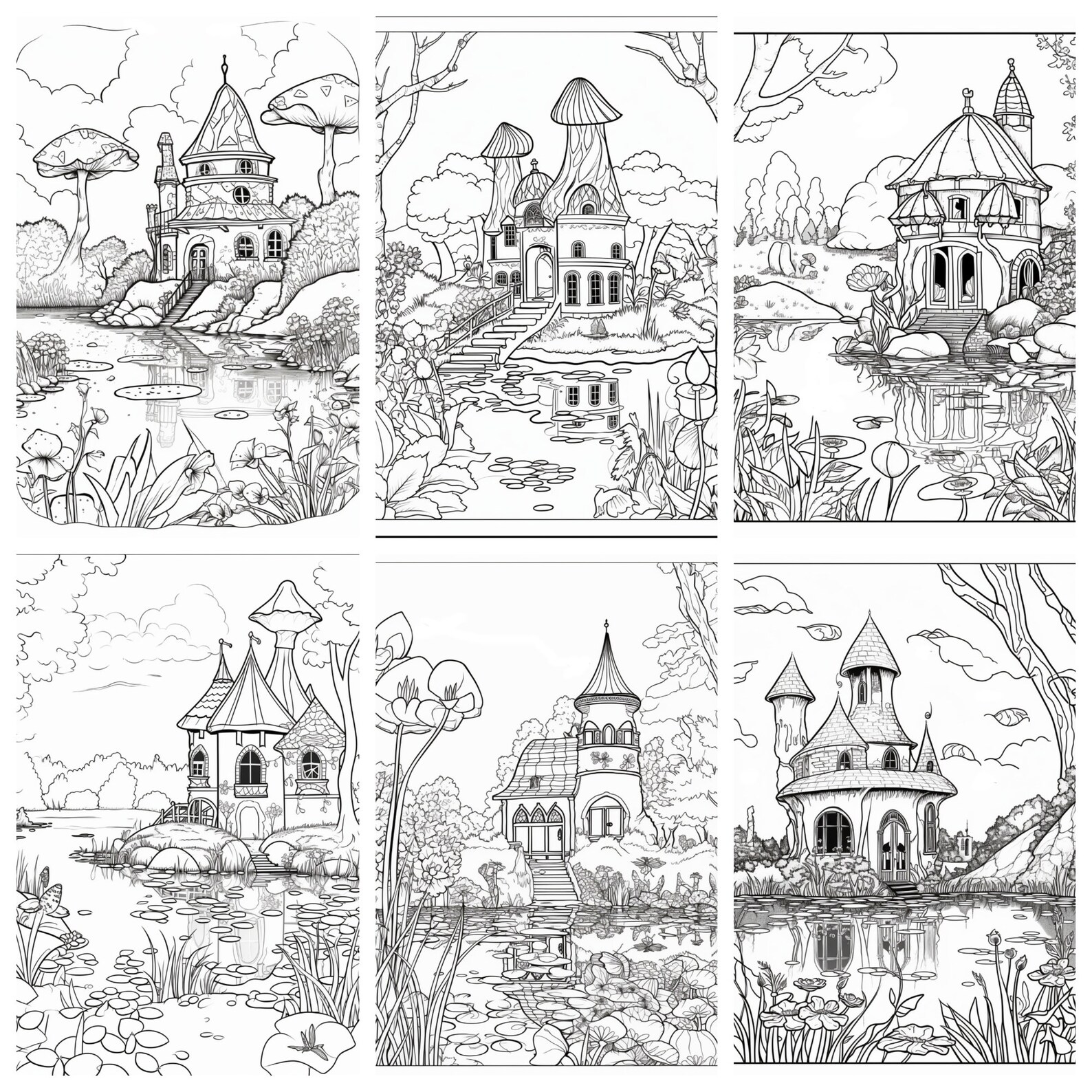 Fairy House Coloring Pages Fairy House by the Lake Fairy Adult Coloring ...