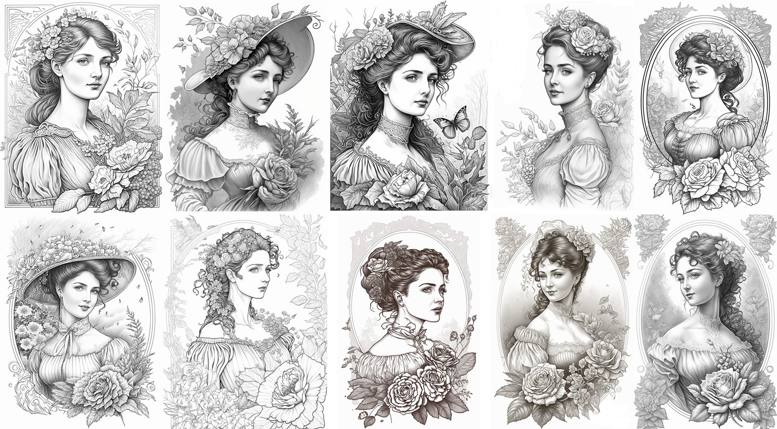 30 Beautiful Victorian Women Coloring Pages | Printable Adult Coloring ...