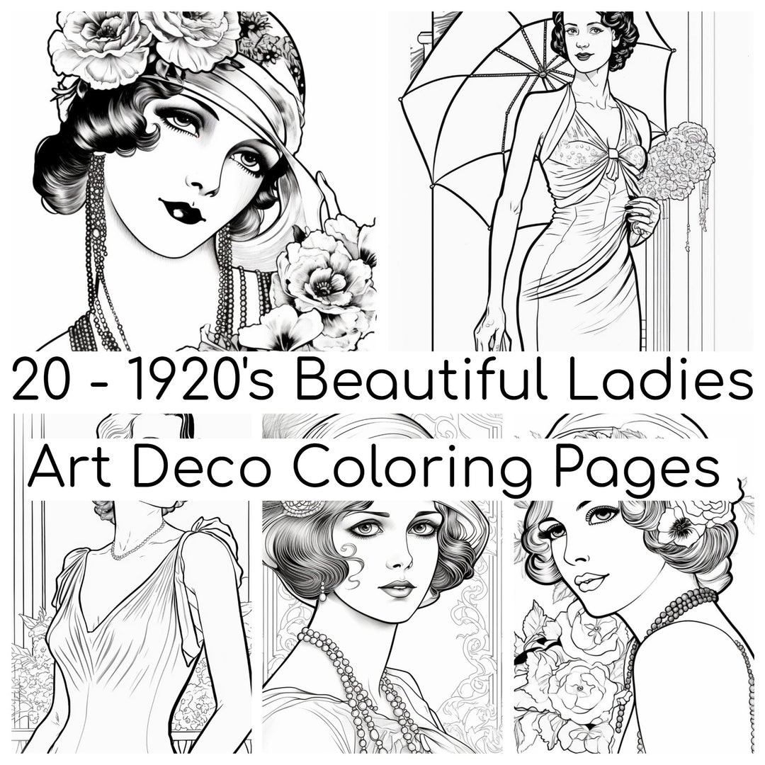 20 Beautiful 1920's Ladies Art Deco Coloring Pages Printable Adult ...