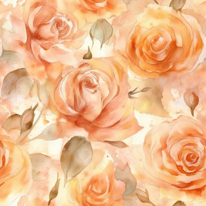 Watercolor Peach Roses Digital Paper Seamless Designs Ten Colorful ...