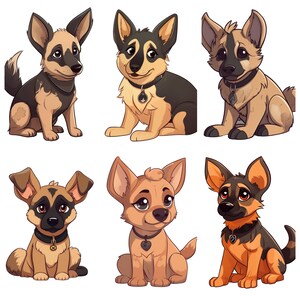 Chibi Style German Shepherd Clipart 30 High Qualityjpg Digital Paper ...