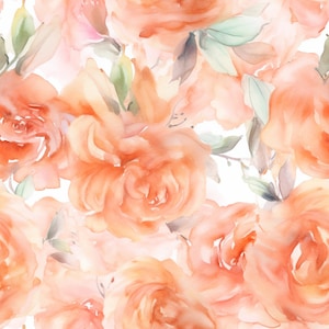 Watercolor Peach Roses Digital Paper Seamless Designs Ten Colorful ...