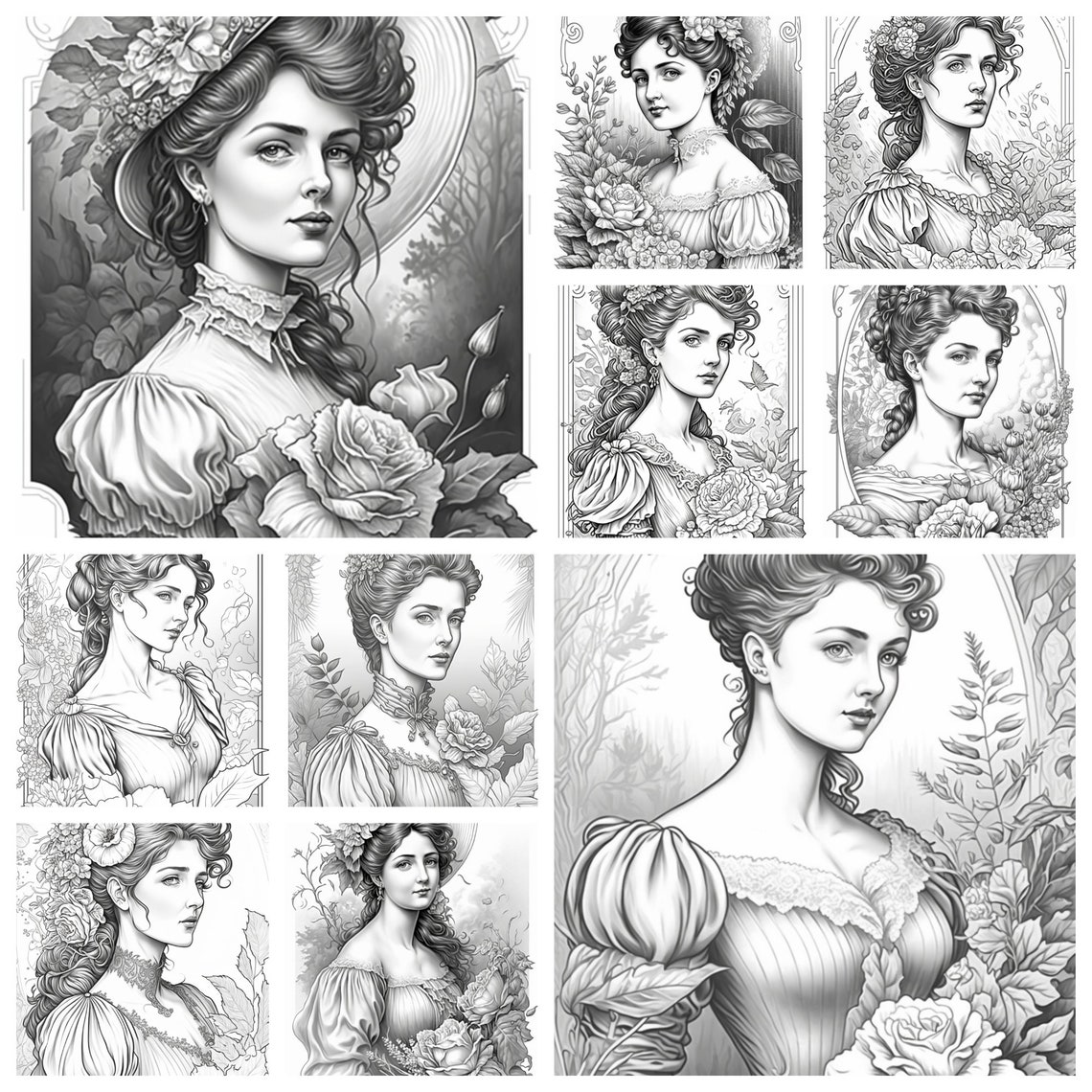 30 Beautiful Victorian Women Coloring Pages | Printable Adult Coloring ...