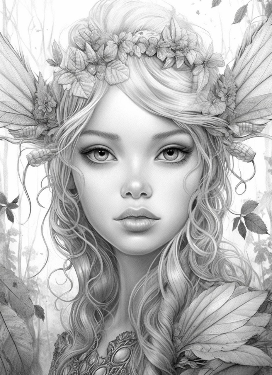 Beautiful Forest Fairy Girls Fantasy Coloring Pages Printable Adult ...