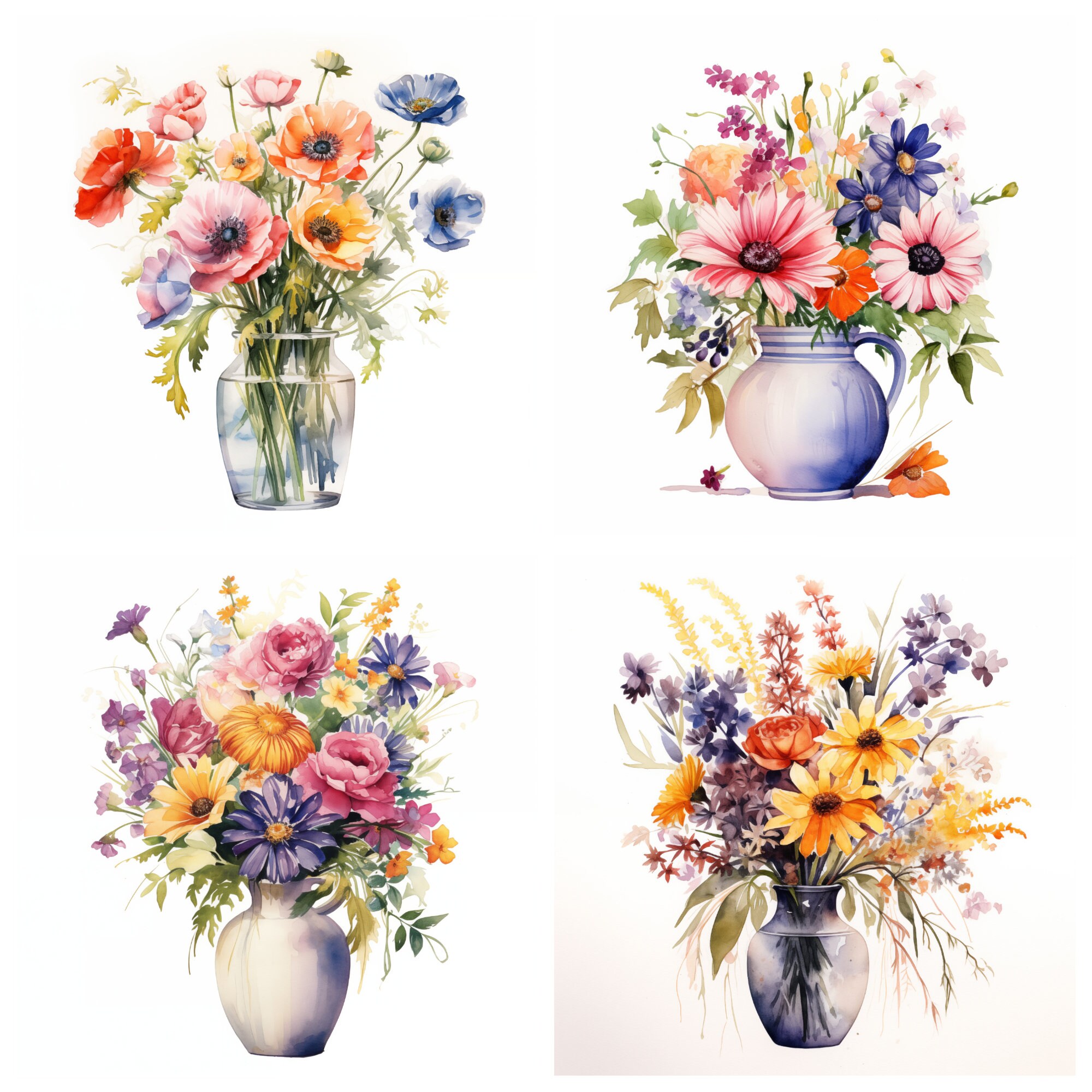 Vase of Flowers Clipart, Watercolor Digital Download, Flower Images ...